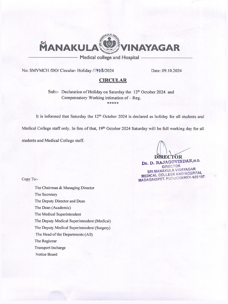 Holiday Circular | PDF