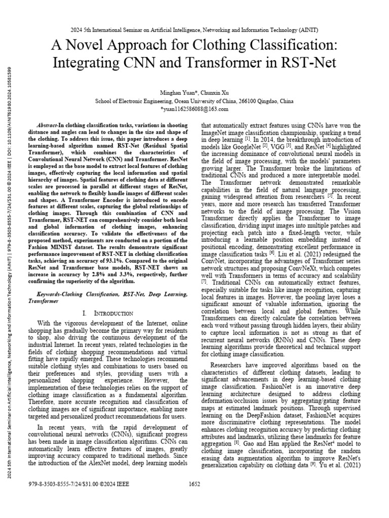 A Novel Approach For Clothing Classification Integrating CNN and Transformer in RST-Net | PDF