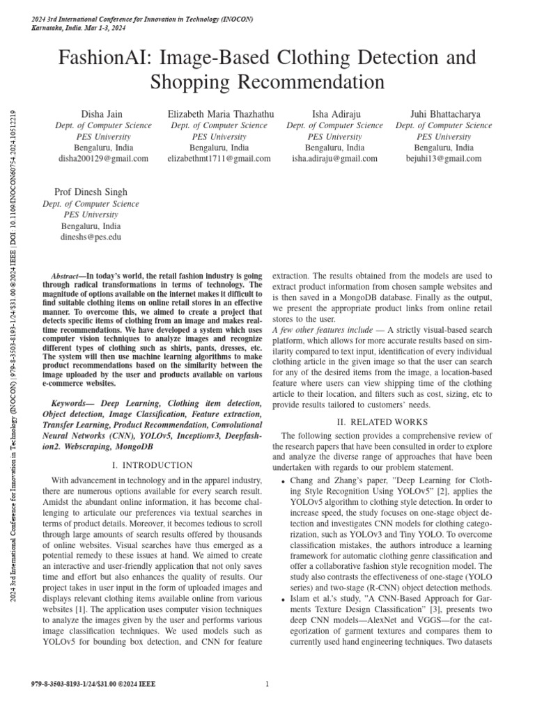 FashionAI Image-Based Clothing Detection and Shopping Recommendation | PDF