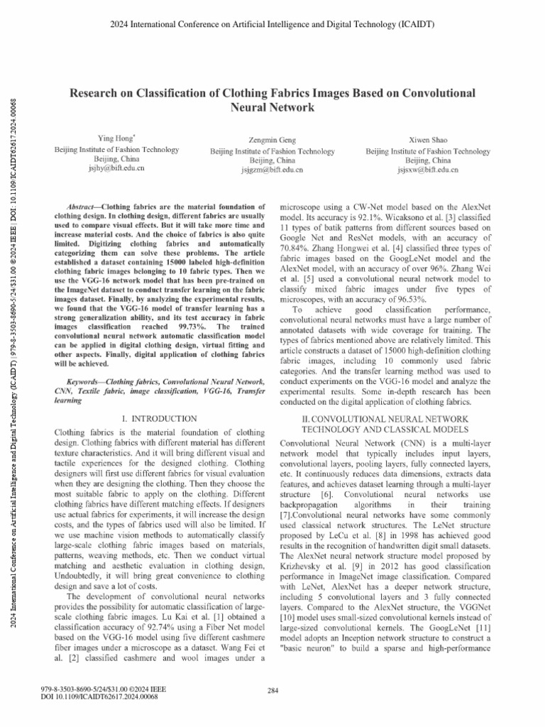 Research On Classification Of Clothing Fabrics Images Based On