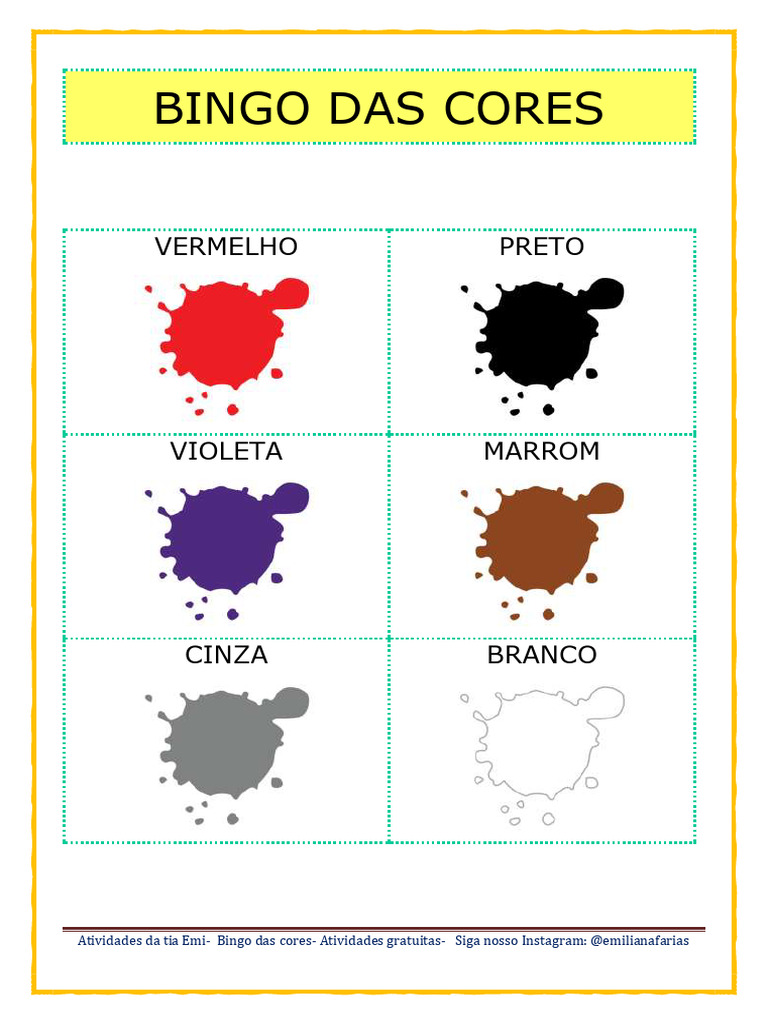 bINGO DAS CORES- Atividades da tia Emi | PDF