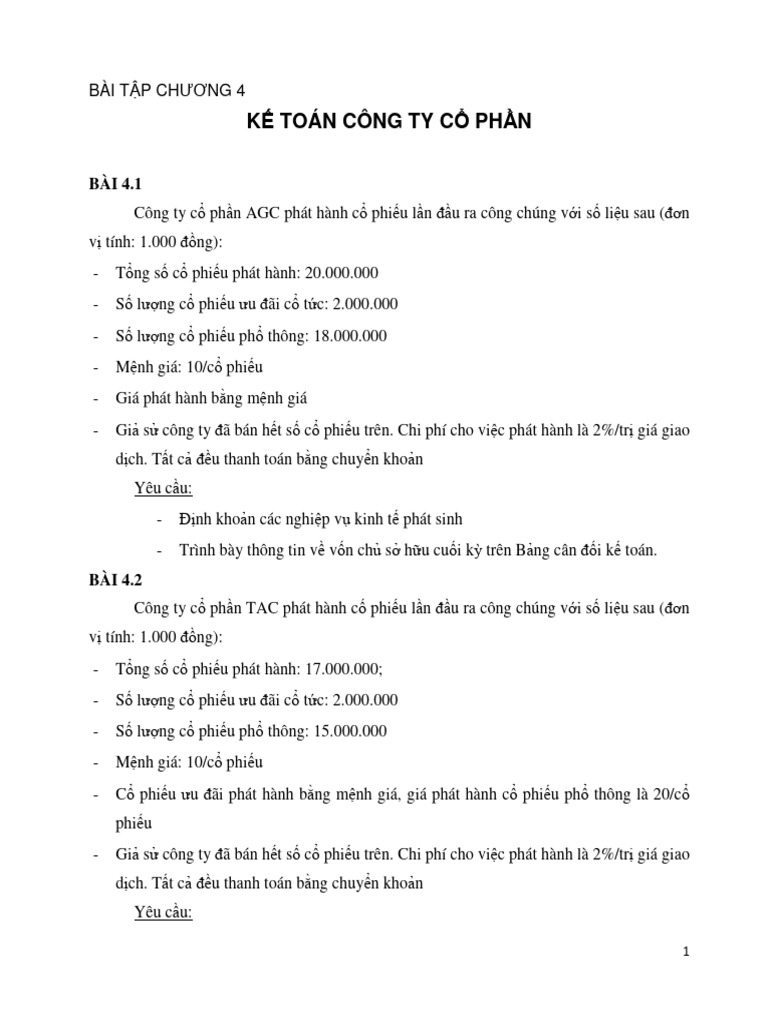 c4 - Bai Tap Ke Toan CTCP | PDF