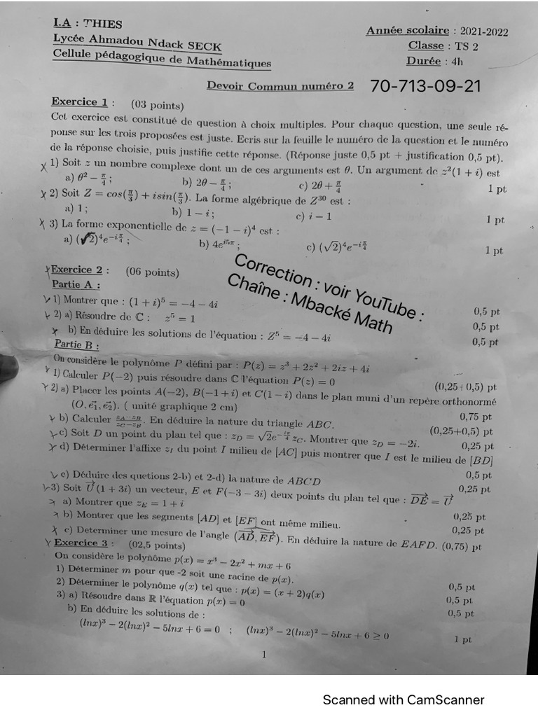 Devoir Commun -Correction | PDF
