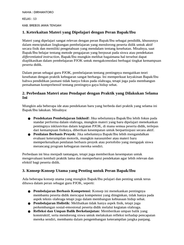 Keterkaitan Materi Yang Dipelajari Dengan Peran Bapak/Ibu | PDF