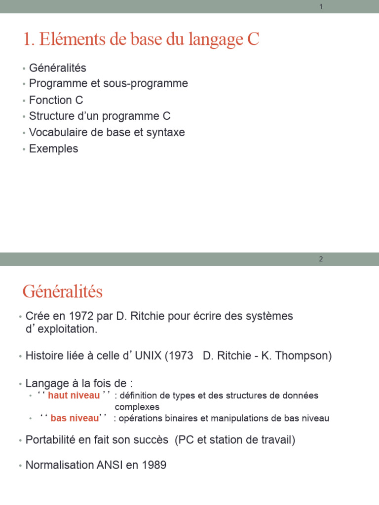 03 - Langage C (Elements de Base) - 1 | PDF