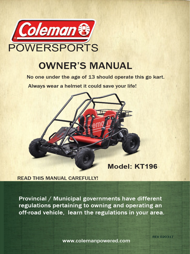 Go Kart KT196 Owners Manual | PDF