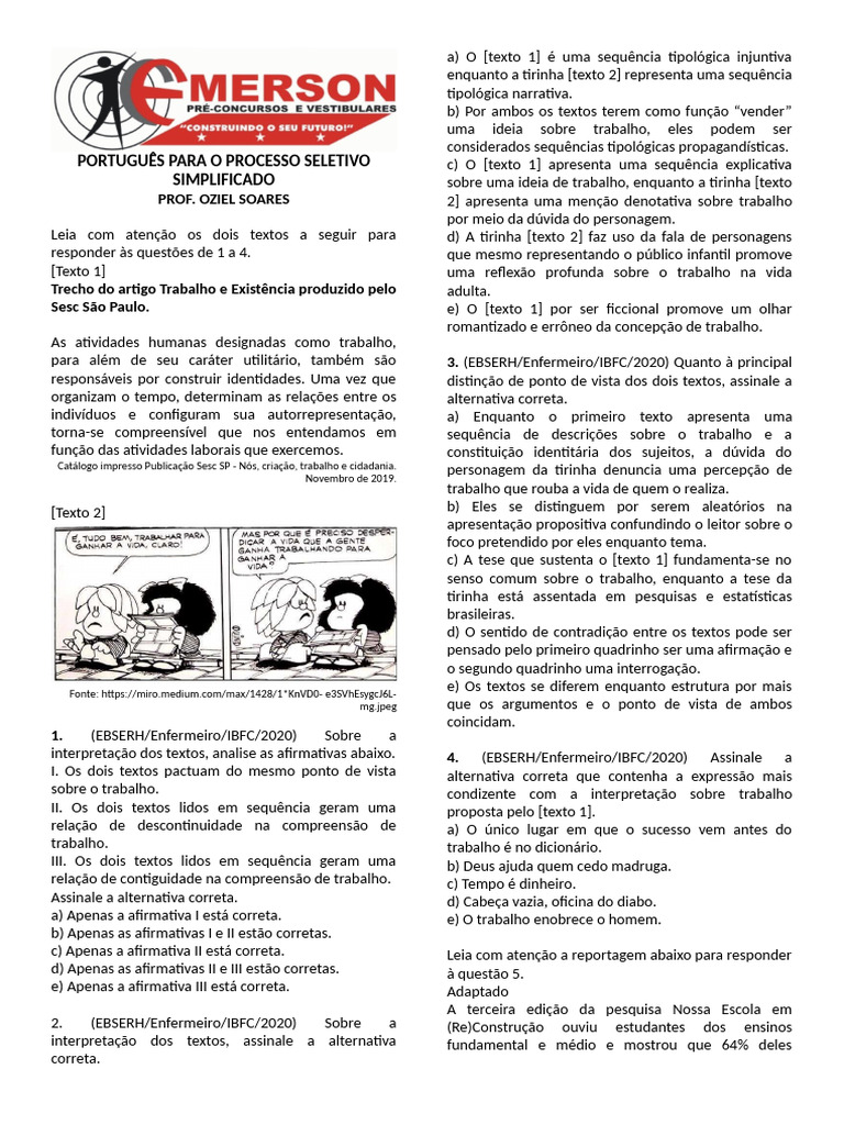 Português para o Processo Seletivo Simplificado Questões 2 | PDF