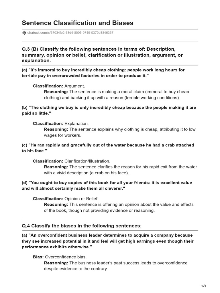 Sentence Classification and Biases | PDF