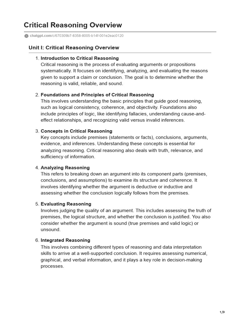 Critical Reasoning Overview | PDF