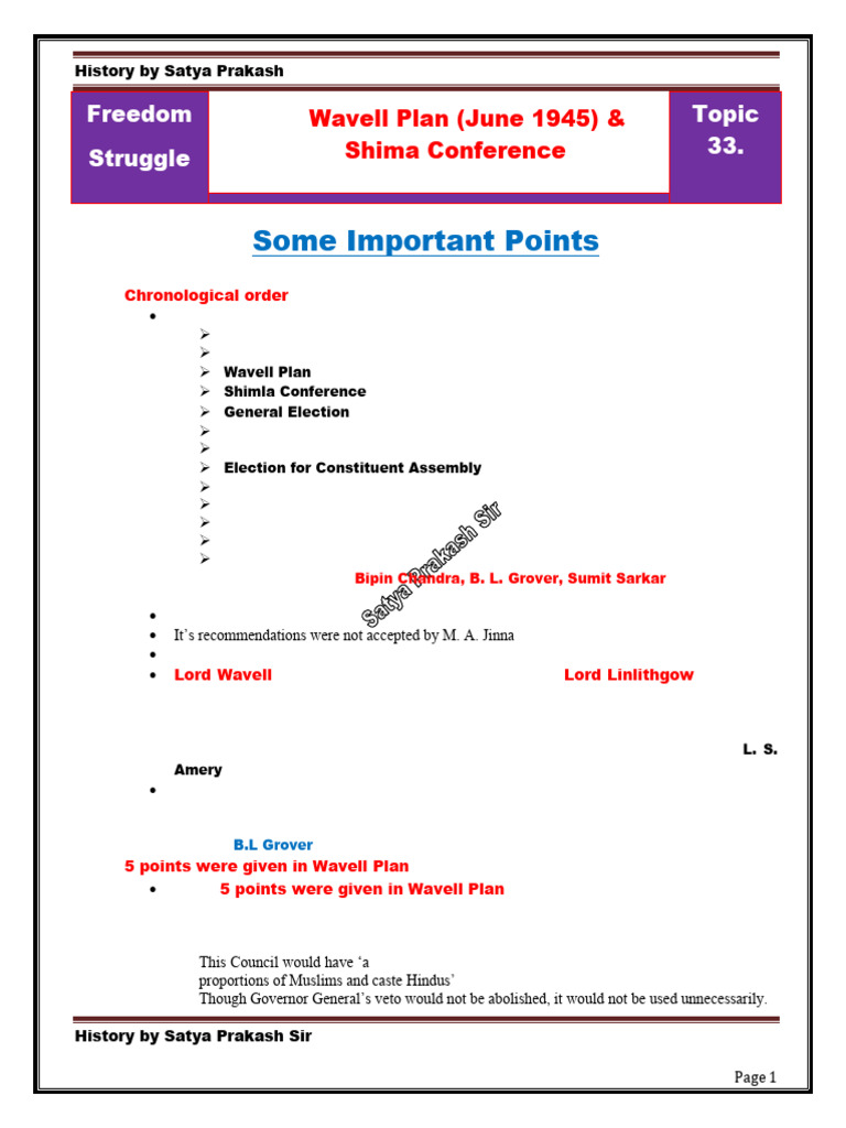 Wavell Plan and Shima Conference | PDF
