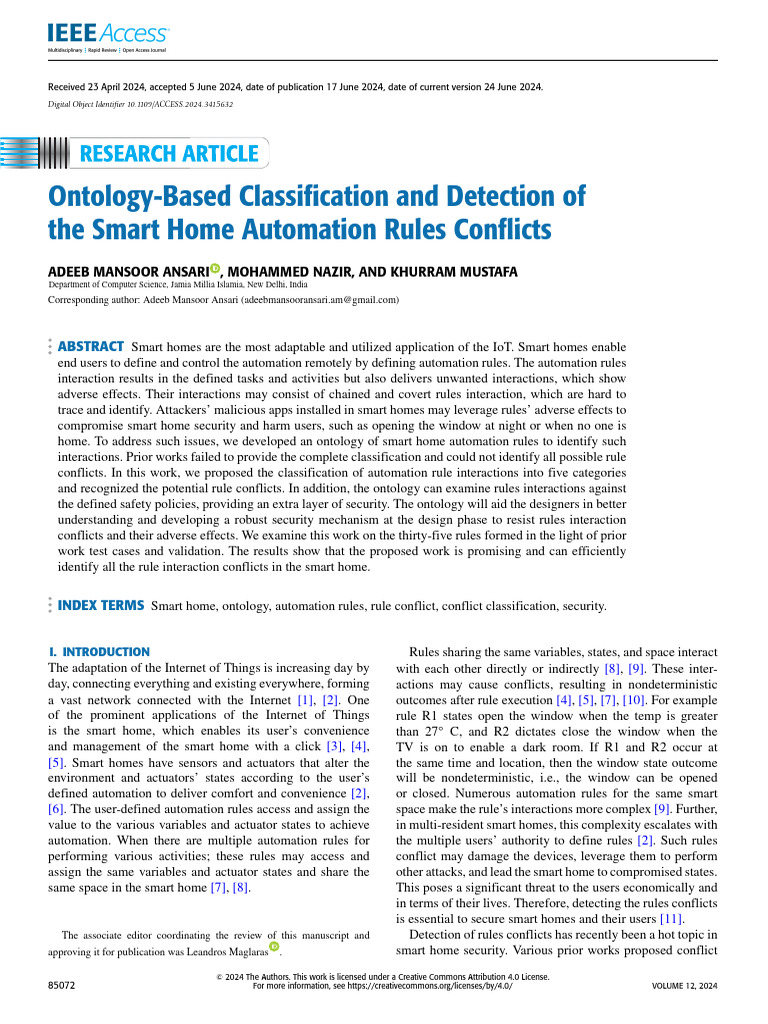 Ontology-Based Classification and Detection of The Smart Home Automation Rules Conflicts | PDF ...