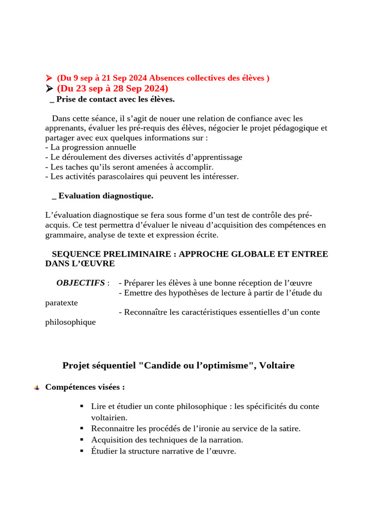 Module 1 Candide Ou L'optimisme KKK | PDF