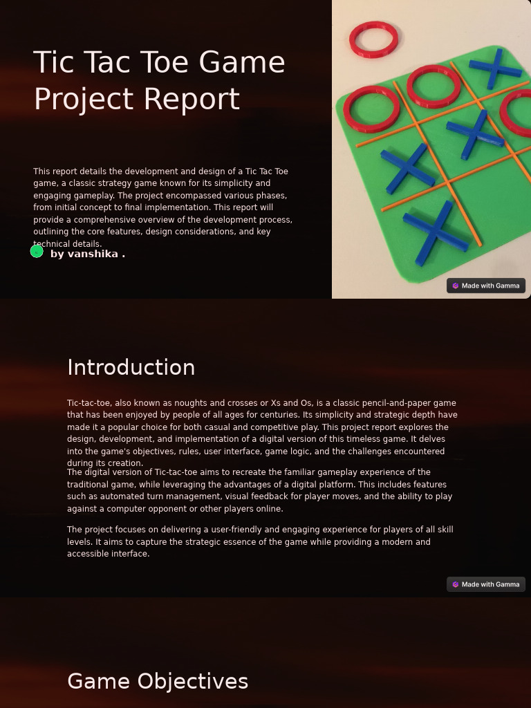Tic Tac Toe Game Project Report | PDF