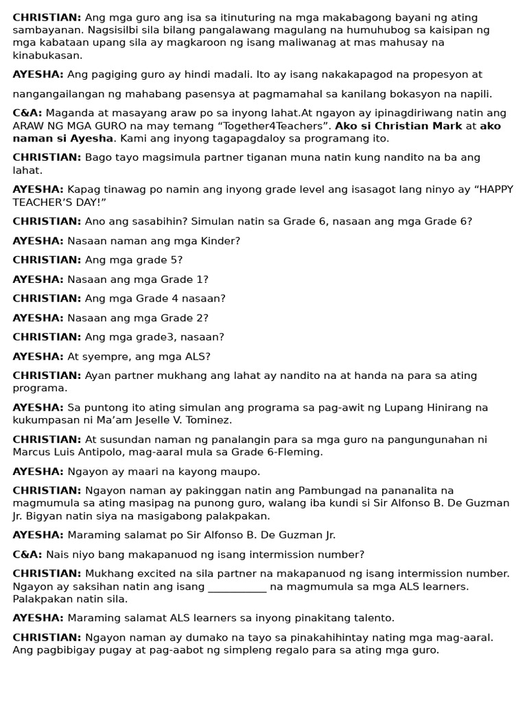 script for teachers day | PDF