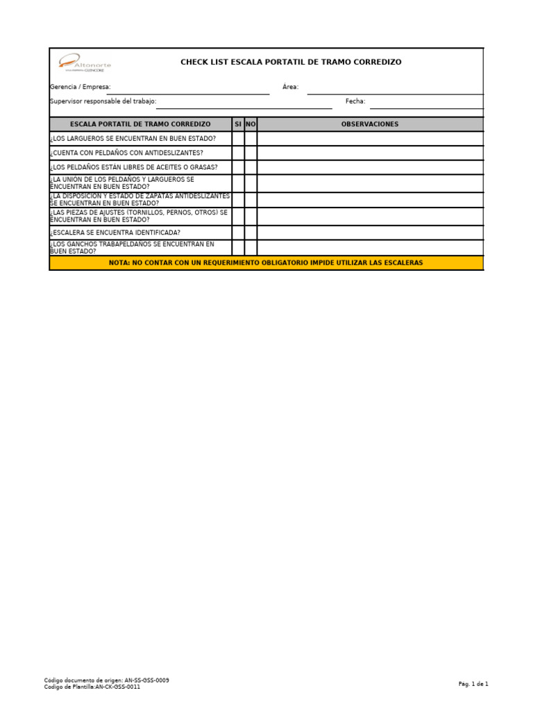 An-Ck-Gss-0011 Check List Escala Portatil de Tramo Corredizo | PDF