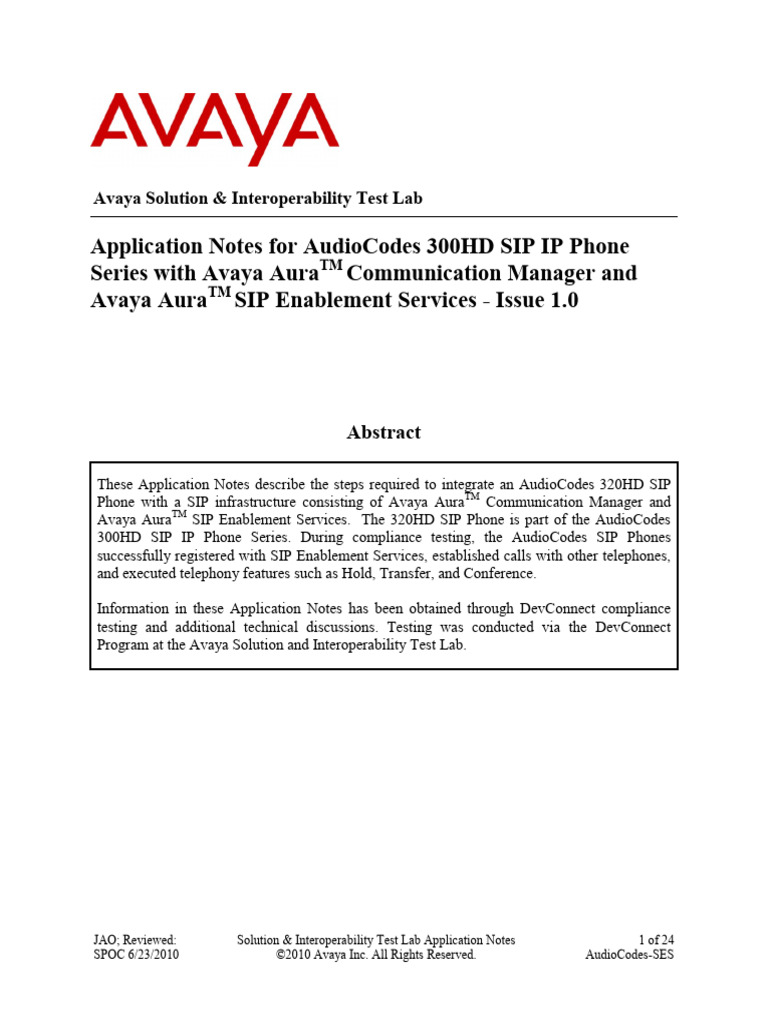 Configuring AudioCodes 300HD SIP IP Phone Series With Avaya Aura ...