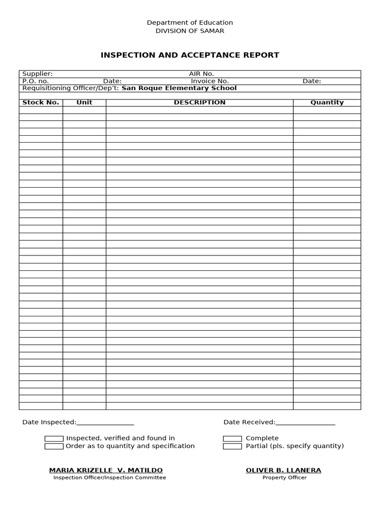 Inspection & Acceptance Report | PDF