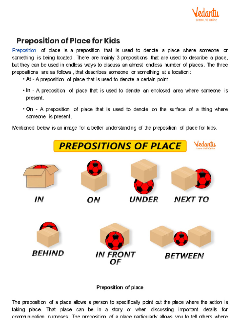 Preposition of Place For Kids | PDF