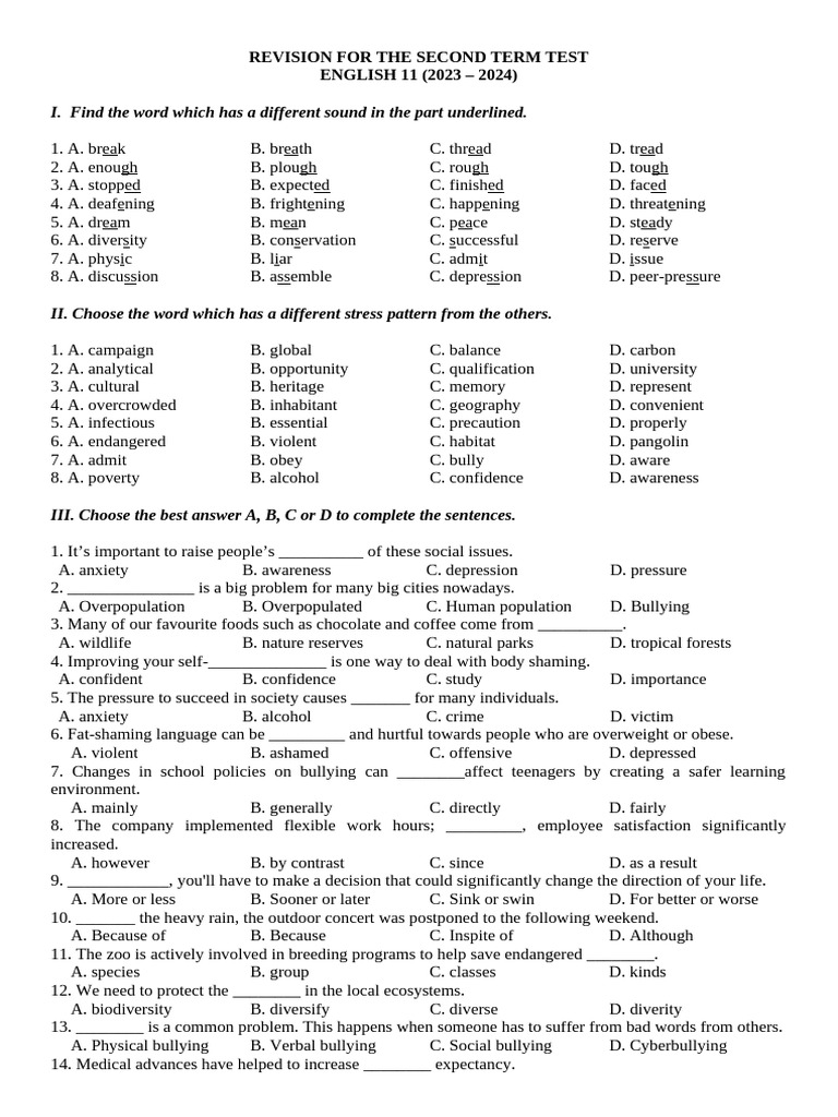 E11 - Đề Cương Hkii 2023 - 2024 (HS) | PDF
