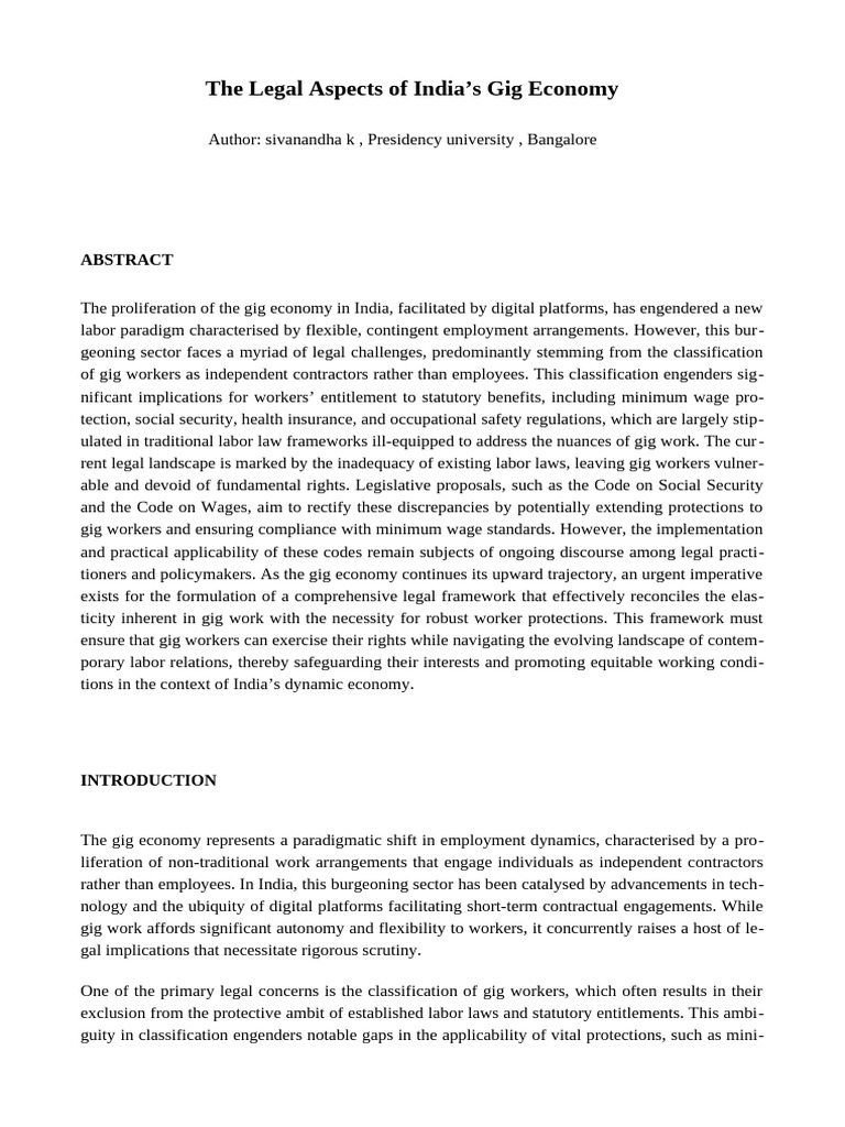 The Legal Aspects of India’s Gig Economy | PDF