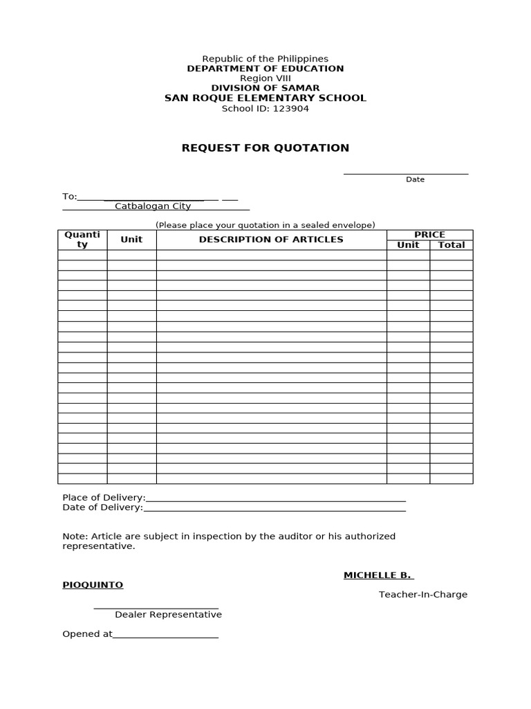 Request For Quotation | PDF