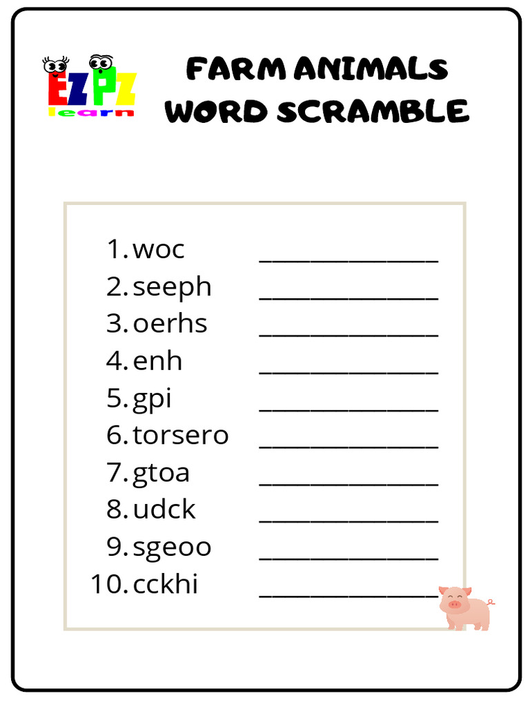 Farm Animals Word Scramble Simple | PDF