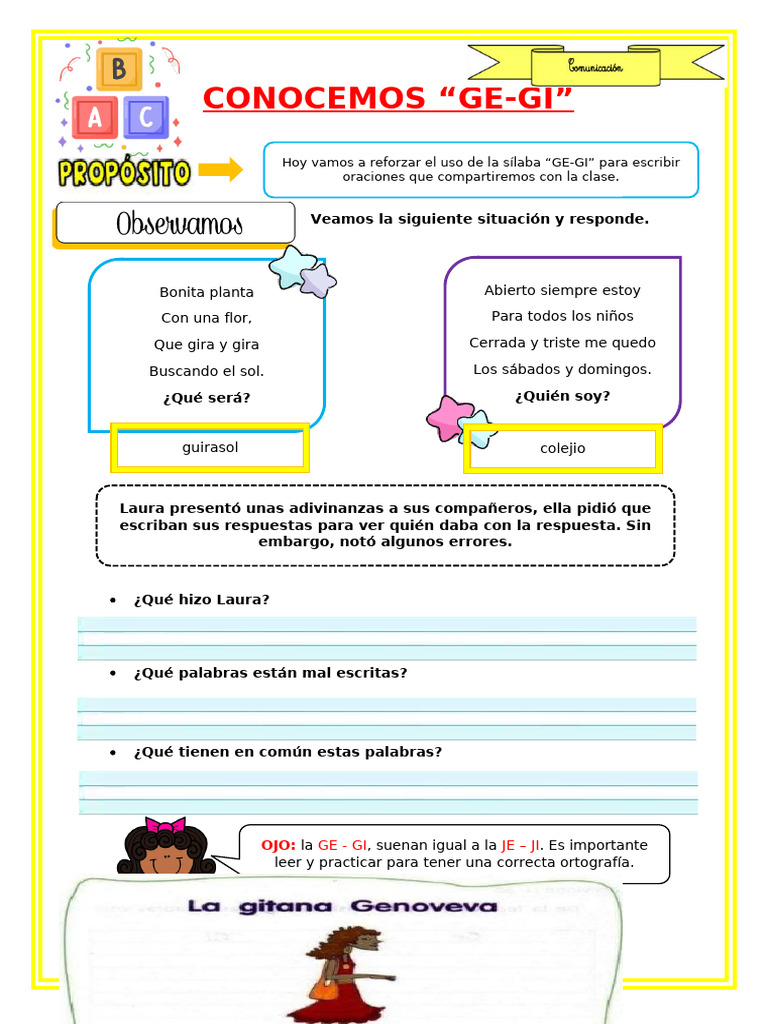 Ejercicios de Ortografía GE-GI para Niños | PDF