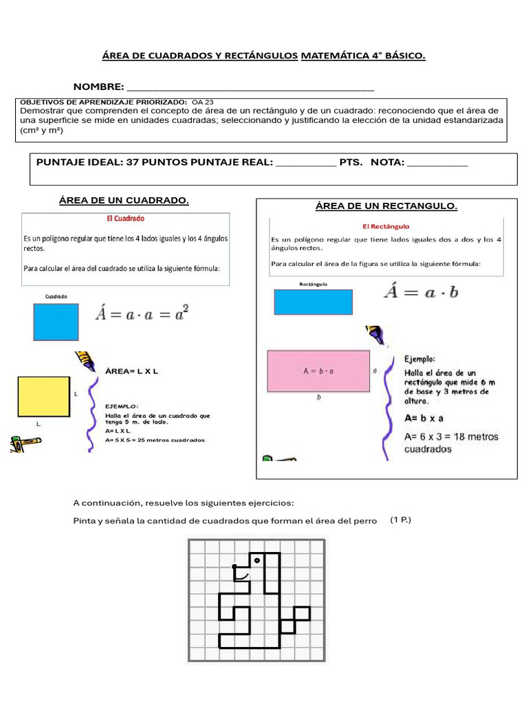 Guía Evaluada de Matemática_ Área | PDF