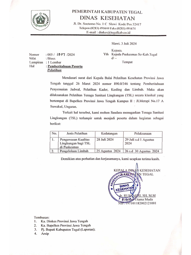 Surat Pemberitahuan Pelatihan | PDF