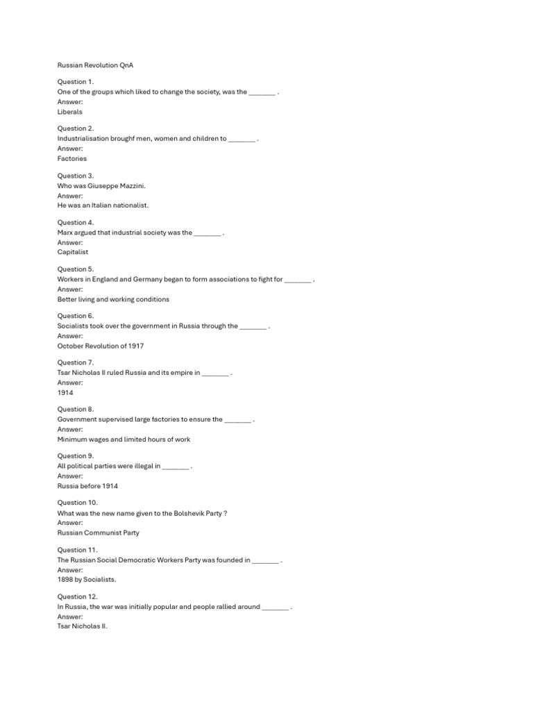 Russian Revolution QnA | PDF