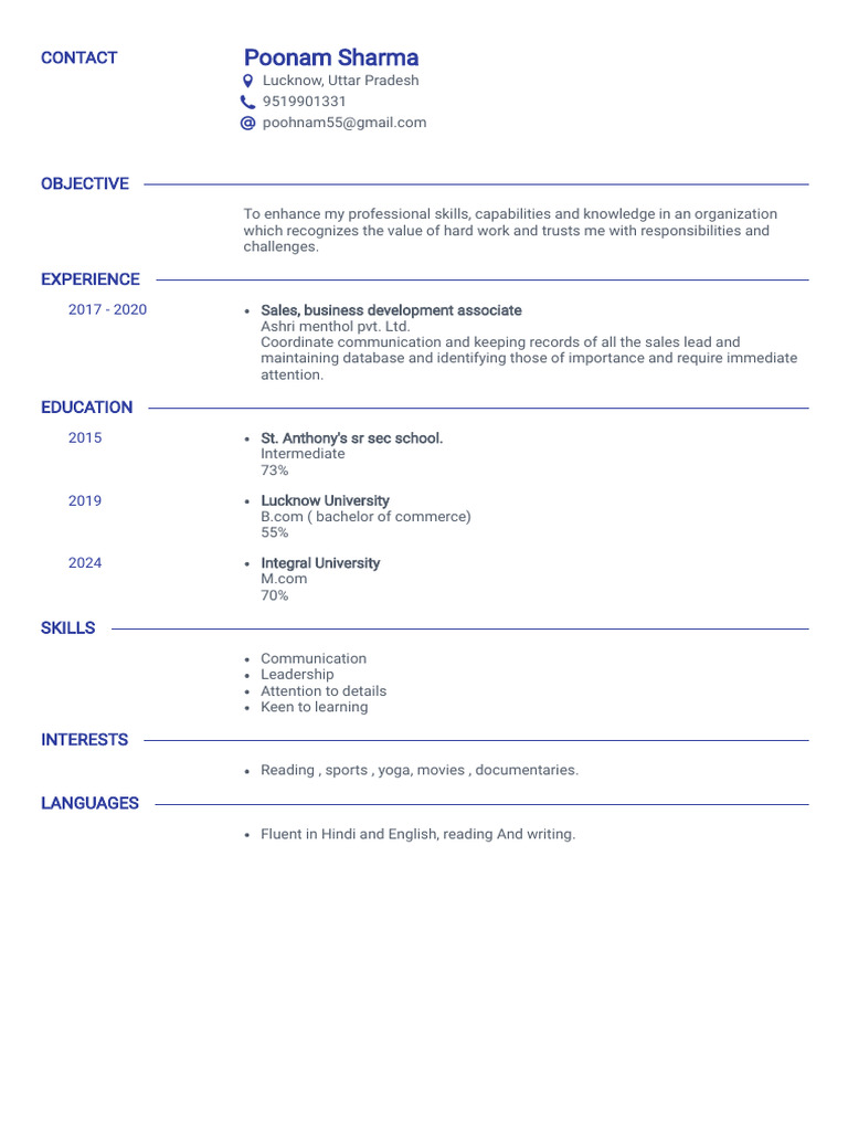 Resume Poonam Sharma | PDF