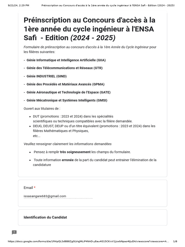 Préinscription Au Concours D'accès À La 1ère Année Du Cycle Ingénieur À l'ENSA Safi - Edition ...