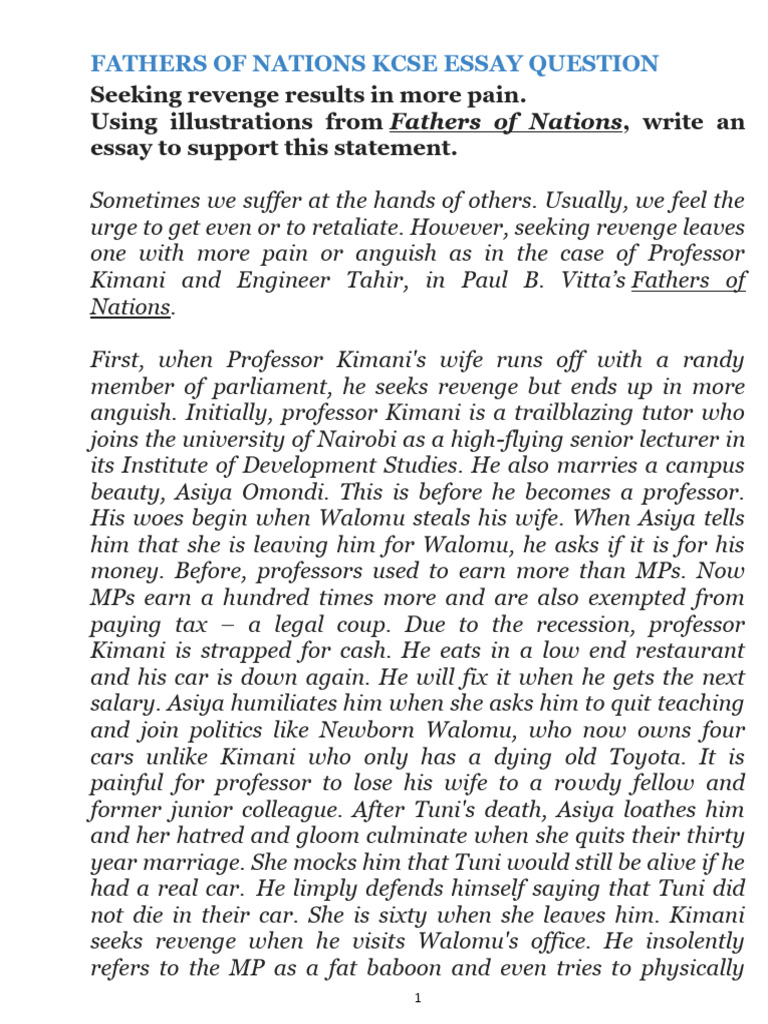 Fathers of Nations Kcse Essay Question | PDF