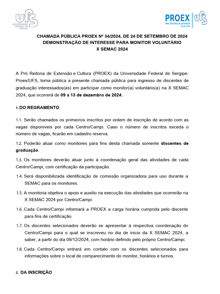 Chamada P Blica Sele o de Acad Micos para Demonstra o de Interesse X ...