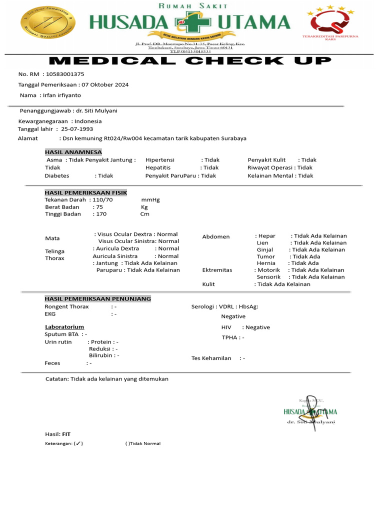 MCU RS Husada Utama. | PDF