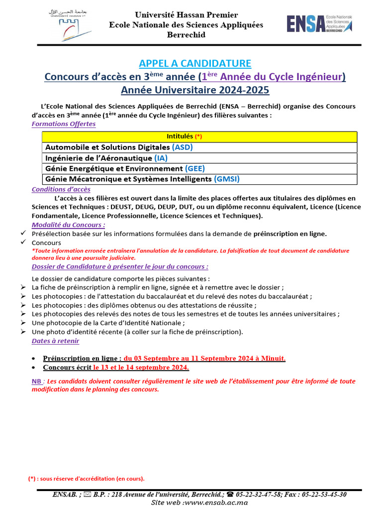Appel A Candidature Concours 2024-2025 | PDF