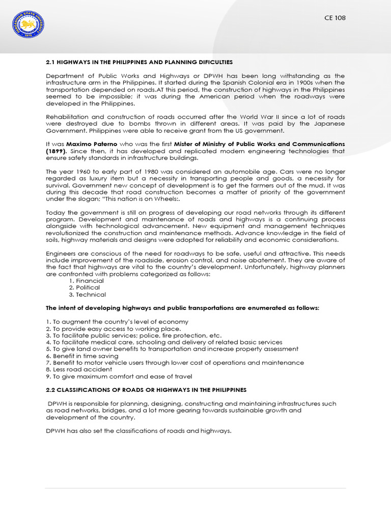 Ce 108 Module 2 Highway and Railroad Engineering | PDF | Road | Science & Mathematics