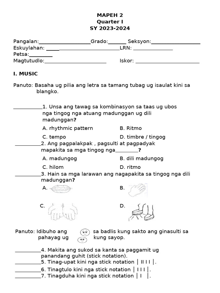 MAPEH-Q1-Grade2-sinigbuanong-binisaya | PDF