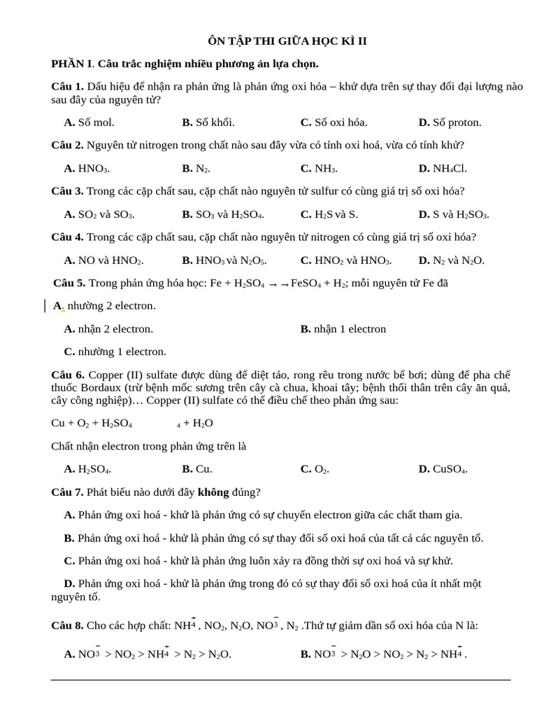 Ôn Tập Oxi Hóa - Khử - De03 | PDF