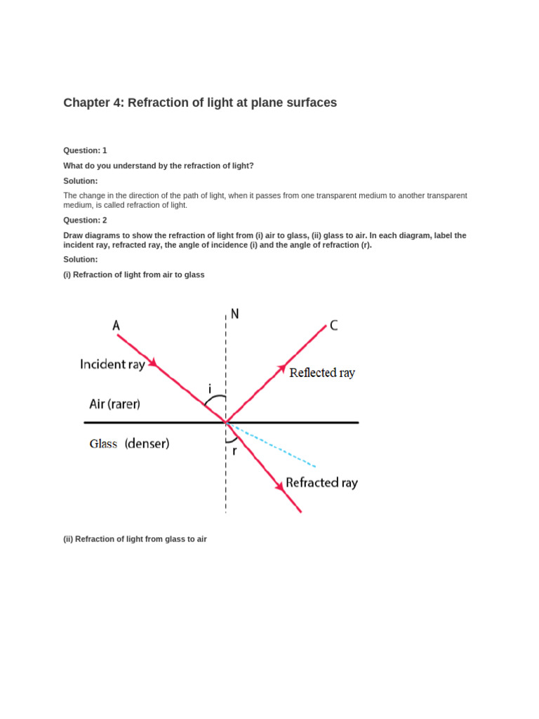 10th Chapter 4 Refraction of Light Question | PDF