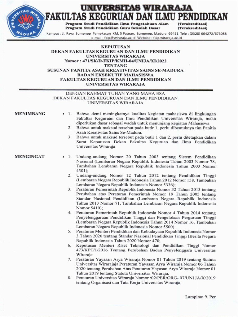 SK Susunan Panitia AKS BEM 2022 | PDF