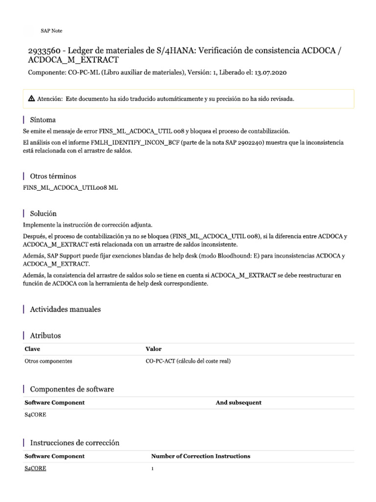 Leger de MAteriales VErificacion Consistencia ACDOCA | PDF