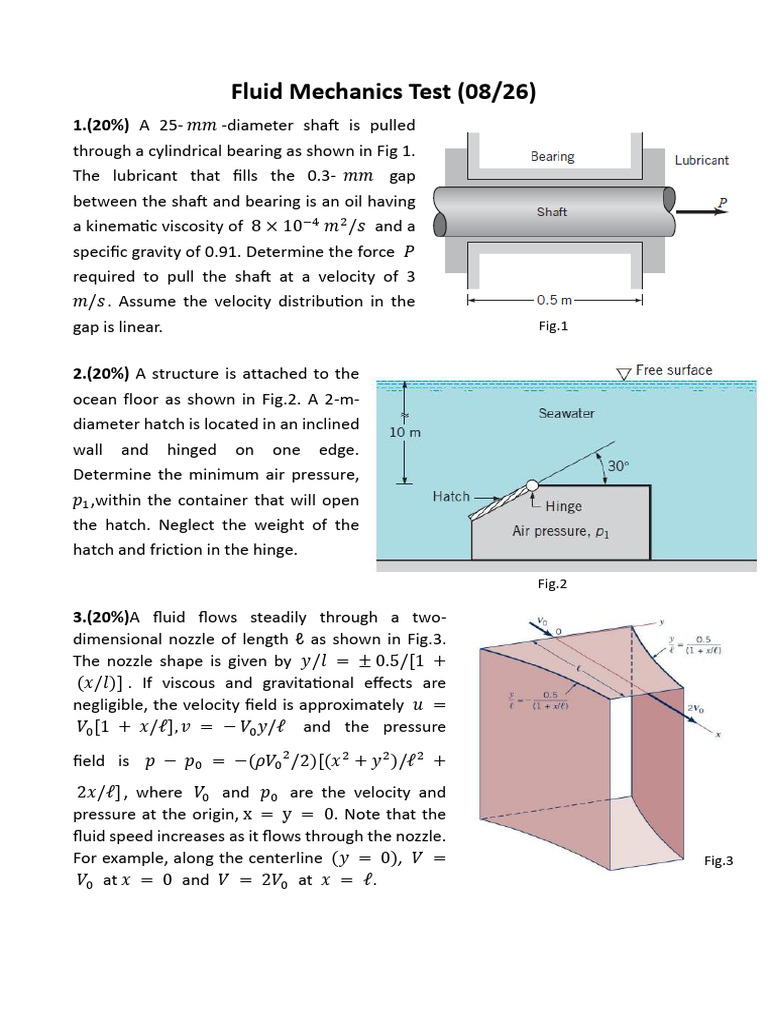 Fluid Mechanics Test 0826 期末考 | PDF