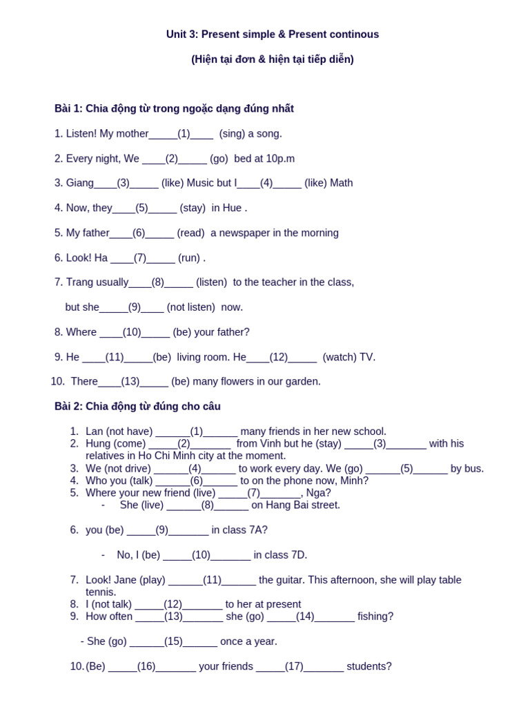 Unit 3 - Present Simple & Present Continous | PDF