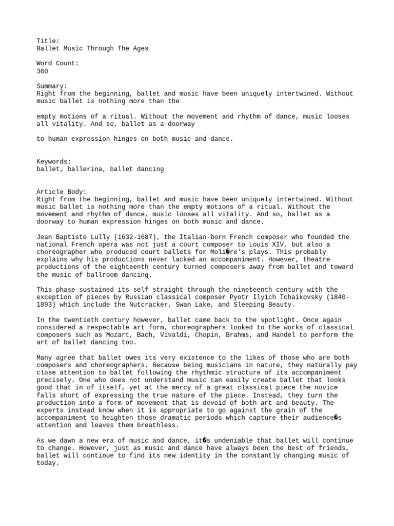 Ballet Music Through The Ages | PDF