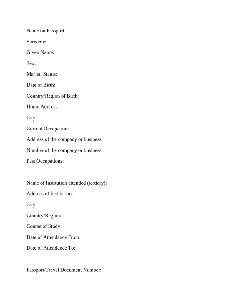 Ds160 form word | PDF