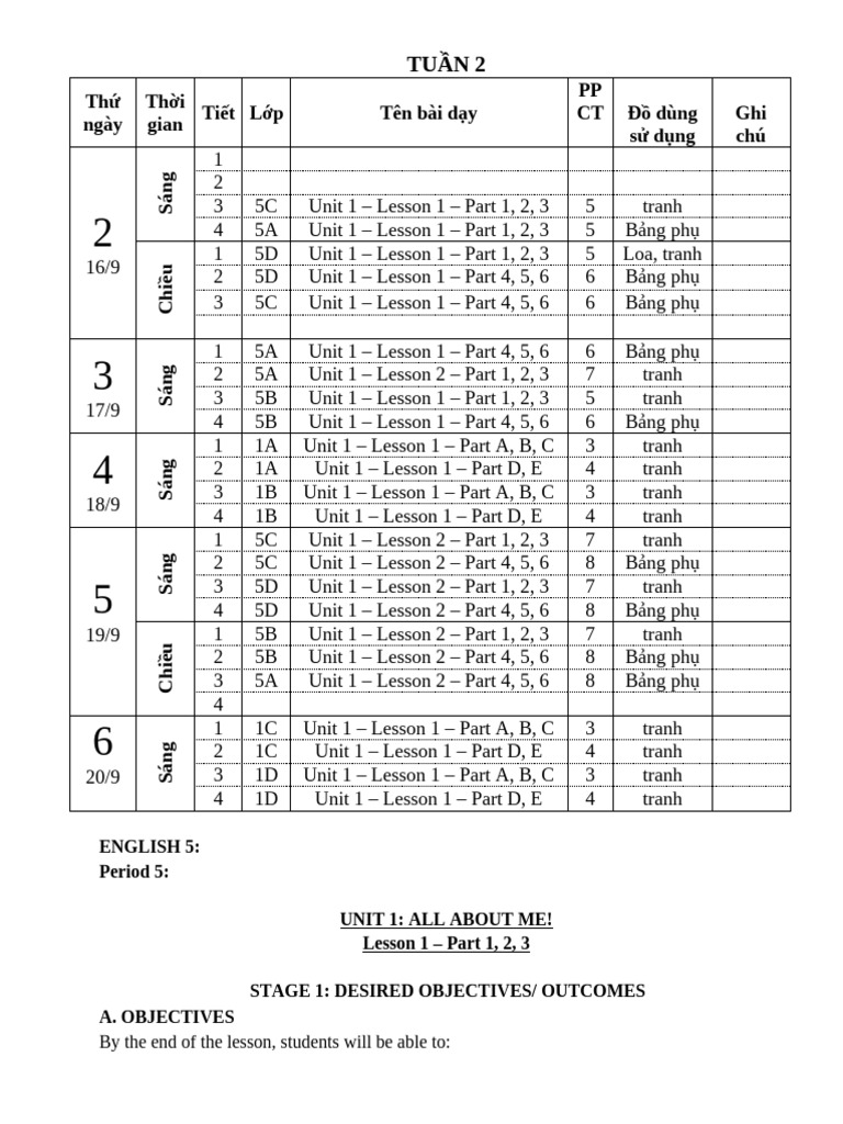 KH BD TUẦN 2 | PDF