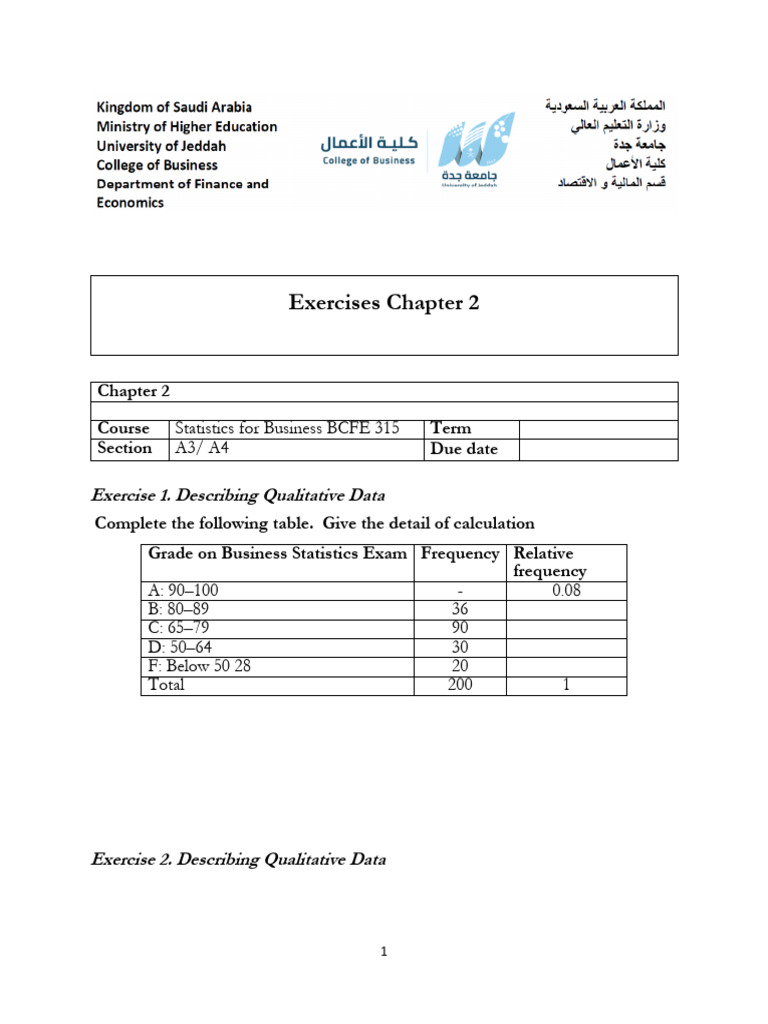 Exercises Chapter 2 BCFE 315 | PDF