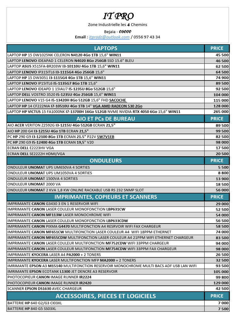 Liste Des Prix IT Pro | PDF