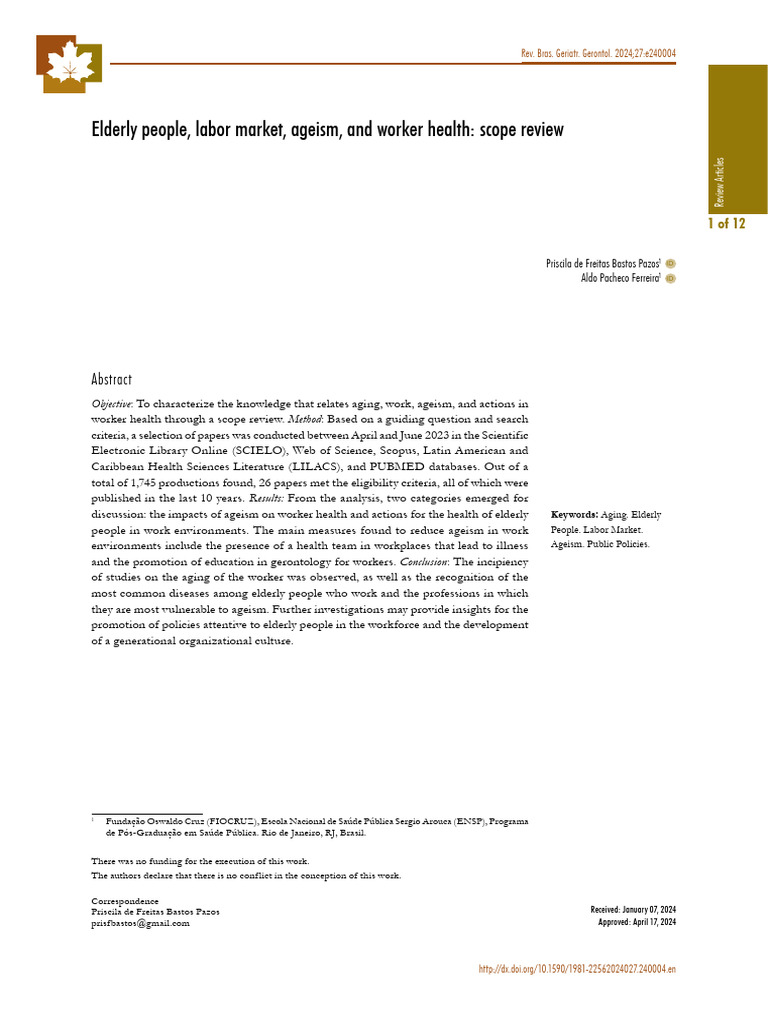 Elderly People, Labor Market, Ageism, and Worker Health | PDF